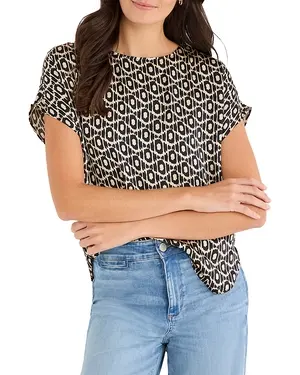 NIC+ZOE Lacy Diamonds Day Gloss Woven Tee - Black Multi