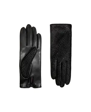 AGNELLE Chloe Woven Leather Gloves - Black