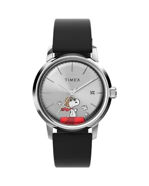 Timex® X Peanuts Marlin Automatic Leather Strap Watch, 40mm