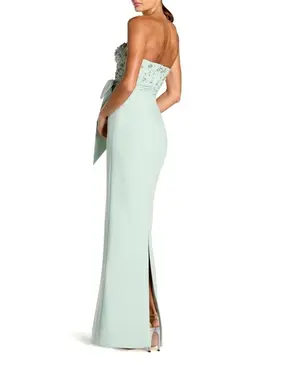 Mac Duggal Crepe Embellished Bustier Strapless Gown With Bow - Sage
