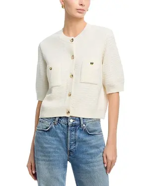 ANINE BING Christa Short Sleeve Cardigan Sweater - Ivory