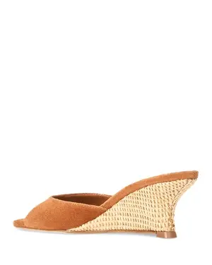 Staud Brigitte Suede Wedge Sandals - Tabac Natural