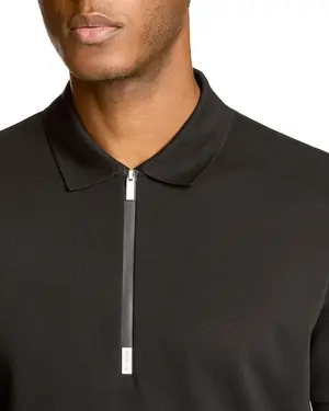 Moncler Short Sleeve Zip Polo Shirt - Black