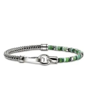 John Hardy Sterling Silver Heishi Multi Stone Bead And Woven Link Bracelet - Green