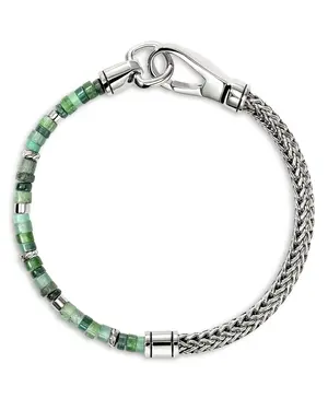 John Hardy Sterling Silver Heishi Multi Stone Bead And Woven Link Bracelet - Green