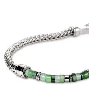 John Hardy Sterling Silver Heishi Multi Stone Bead And Woven Link Bracelet - Green