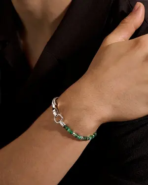 John Hardy Sterling Silver Heishi Multi Stone Bead And Woven Link Bracelet - Green