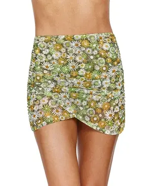 GOTTEX Gardenia Floral-print Mesh Skirt - Green
