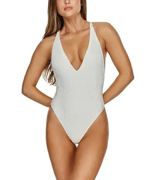 GOTTEX Mermaid Island Textured Deep Plunge One-piece - Ivory