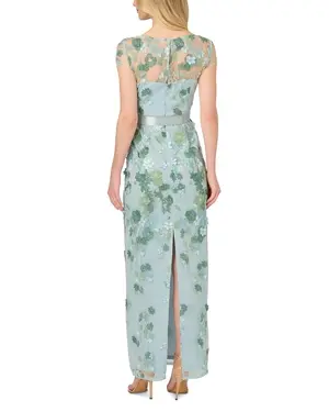 Adrianna Papell Embroidered Belted Gown