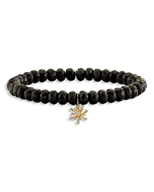 SYDNEY EVAN 14k Yellow Diamond And Black Spinel Flower Charm Bracelet - Gold
