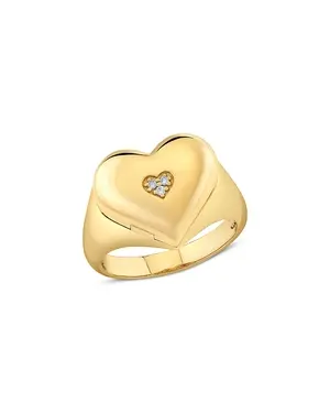 SYDNEY EVAN 14k Yellow Diamond Heart Signet Ring - Gold