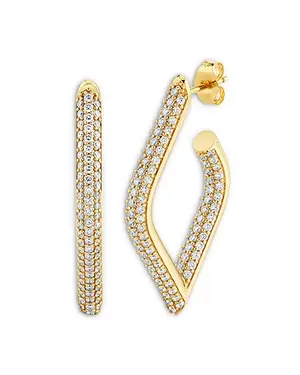 SYDNEY EVAN 14k Yellow Core Diamond Tube Geometric Hoop Earrings - Gold