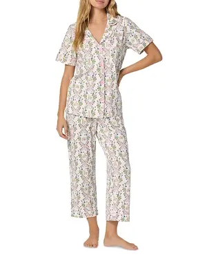 BEDHEAD PAJAMAS Pink Short Sleeve Classic Stretch Jersey Cropped Pajama Set - Bunny Blooms