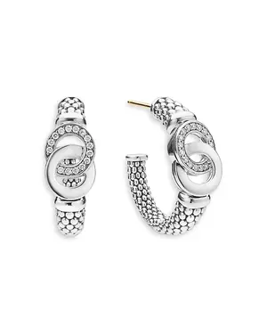 Lagos Sterling Caviar Diamond Interlocking Hoop Earrings - Silver