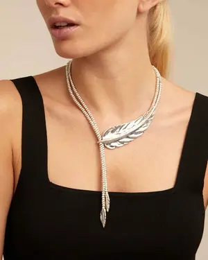 UNODE50 Plated Feather Drop Necklace