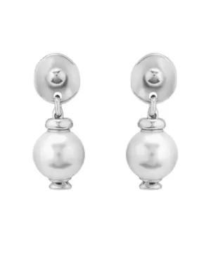 UNODE50 Medallion Pearl Drop Earrings - Silver