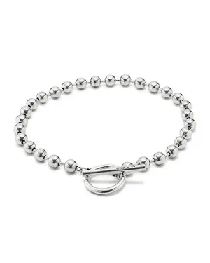 UNODE50 Sterling Plated Beaded Necklace With Logo Clasp - Silver