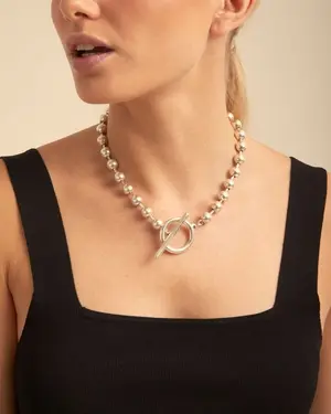 UNODE50 Sterling Plated Beaded Necklace With Logo Clasp