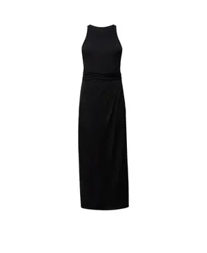 Another Tomorrow Sarong Tie Midi Dress - Black