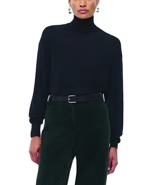 Another Tomorrow Featherweight Turtleneck Top - Black