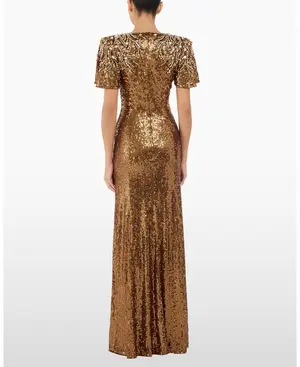Jenny Packham Manon Sequin Embellished V-neck Gown - Bronze