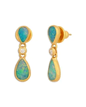 Gurhan 24k Yellow Opal And Diamond Drop Earrings - Gold