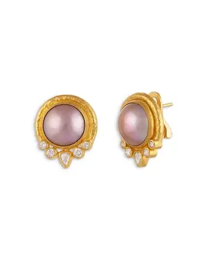 Gurhan 24k Yellow Mabe Pearl And Diamond Earrings - Gold