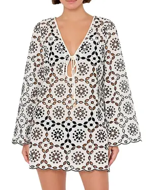 MILLY Viara Two Tone Circle Eyelet Dress Swim Cover-up - White/black