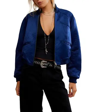 Free People Ellie Satin Bomber Jacket - Cosmic
