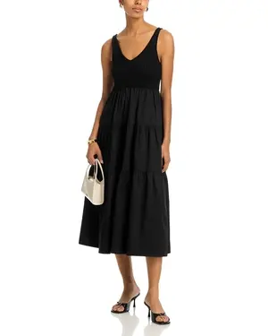 Aqua Knit Poplin Midi Dress - Black
