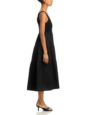 Aqua Knit Poplin Midi Dress - Black