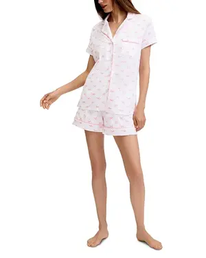 PETITE PLUME Blushing Bows Pima Cotton Short Pajama Set - White