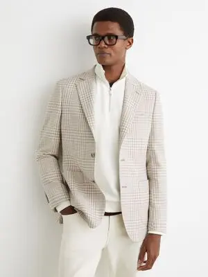 REISS Cotton And Wool Single-breasted Blazer In Check