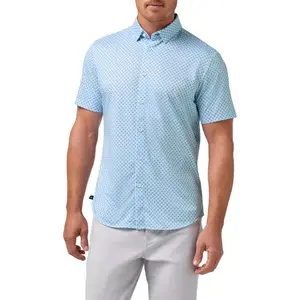 Mizzen+main Halyard Print Short Sleeve Performance Button-up Shirt - Cloud Blue Circle Dash