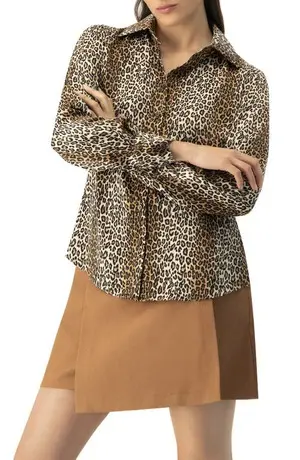 IVONNE Animal Print Satin Shirt