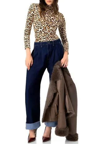 IVONNE Long Sleeve Animal Print Bodysuit