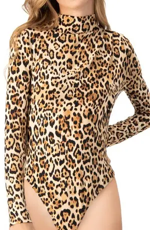 IVONNE Long Sleeve Animal Print Bodysuit