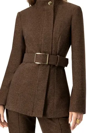 IVONNE Belted High Neck Coat
