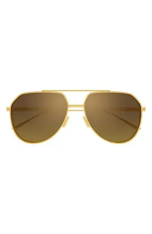 Bottega Veneta 60mm Pilot Sunglasses - Gold/brown Lens