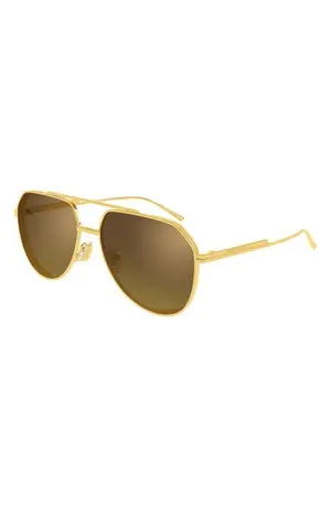 Bottega Veneta 60mm Pilot Sunglasses - Gold/brown Lens