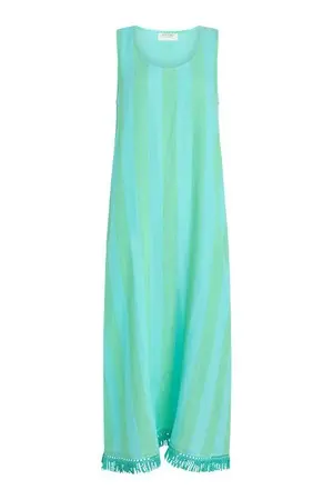 SITANO Striped Tank Midi Dress With Fringe