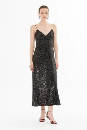 GIZIA Satin V-neck Spaghetti Strap Dress