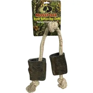 MOSSY OAK Knotted Water Buffalo Horn & Cotton Rope Tug Toy - Beige