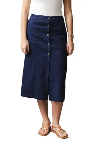HOPE & HENRY Linen Blend Button Front Skirt