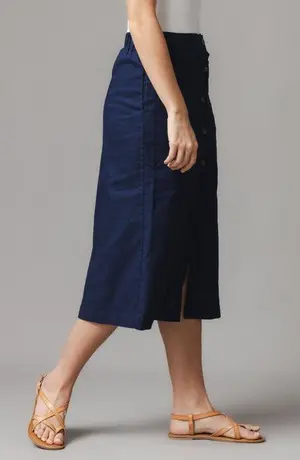 HOPE & HENRY Linen Blend Button Front Skirt