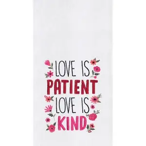 C&F HOME Love Is Patient & Kind" Flowers Embroide 100% Cotton Flour Sack Dishtowel - Red
