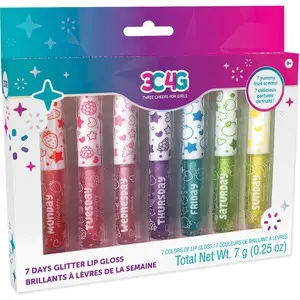 THREE CHEERS FOR GIRLS 3c4g 7 Days Glitter Lip Gloss 7 Piece Wand Fruit Flavored Set - Multicolored