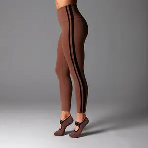 TAVI High Waisted 7/8 Stripe Legging - Clove Ebony