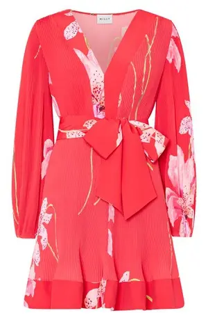 MILLY Floral Pleated Minidress - Red Multi